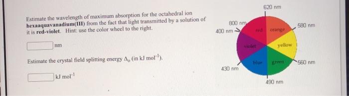 Solved 620 nm Estimate the wavelength of maximum absorption | Chegg.com