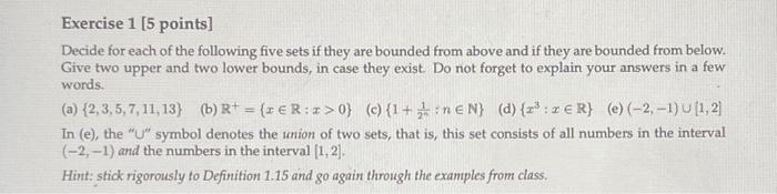 Solved Exercise 1 [ 5 points] Decide for each of the | Chegg.com