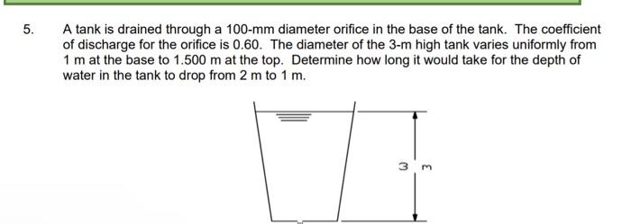 Solved A tank is drained through a 100−mm diameter orifice | Chegg.com