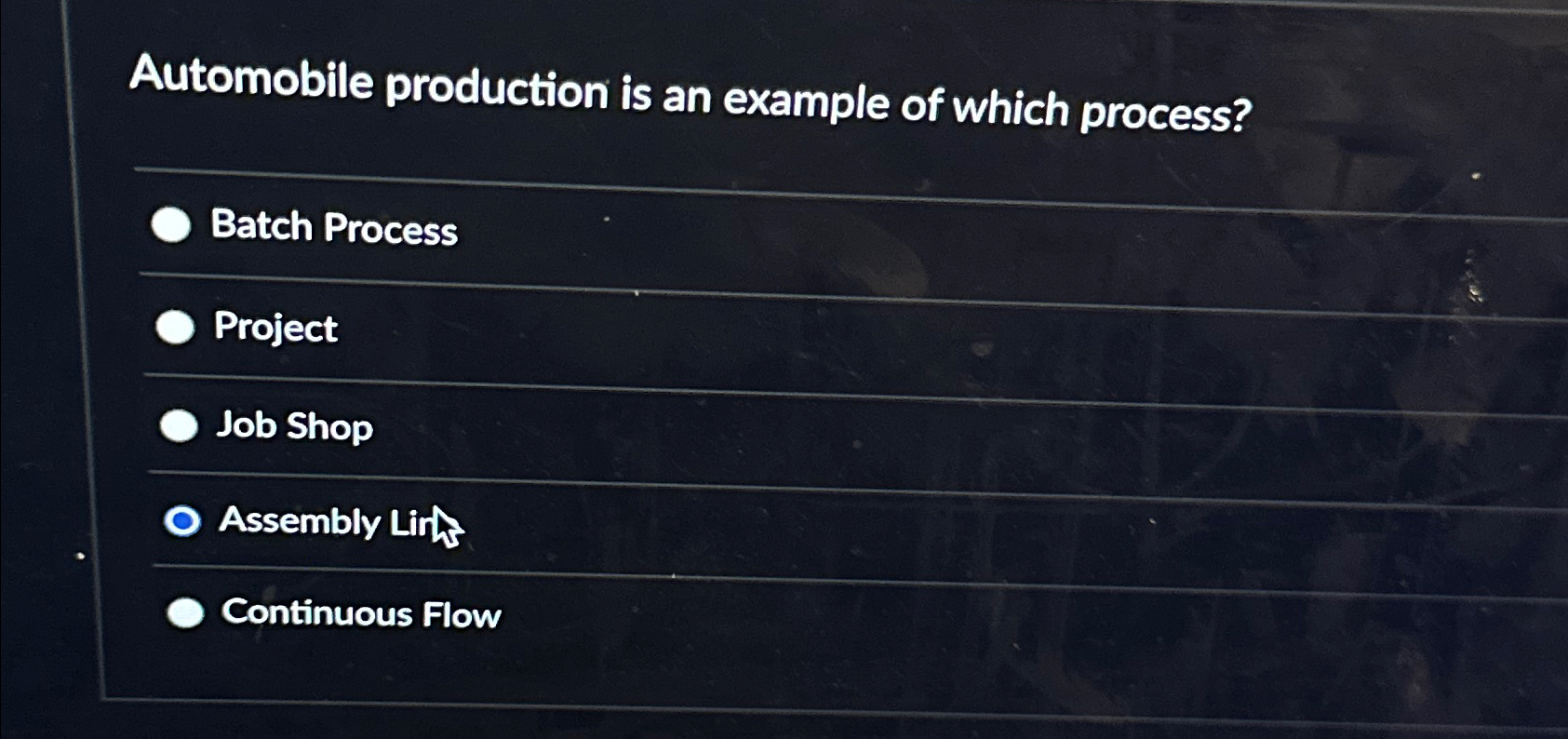 Solved Automobile production is an example of which | Chegg.com
