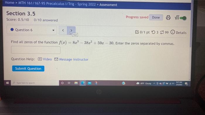 Solved Home > MTH 161/167-95 Precalculus I/Trig - Spring | Chegg.com