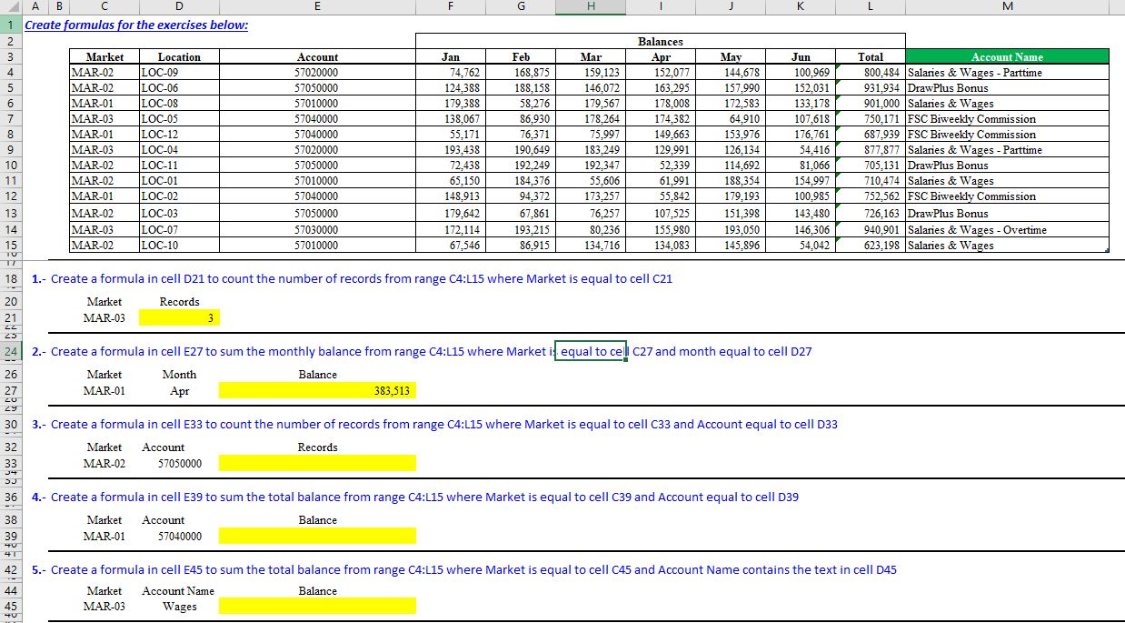 Solved Create formulas for the exercises below:1.- ﻿Create a | Chegg.com
