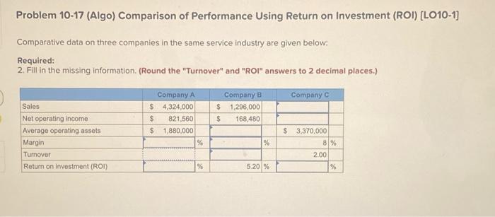Solved Problem 10-17 (Algo) Comparison of Performance Using | Chegg.com