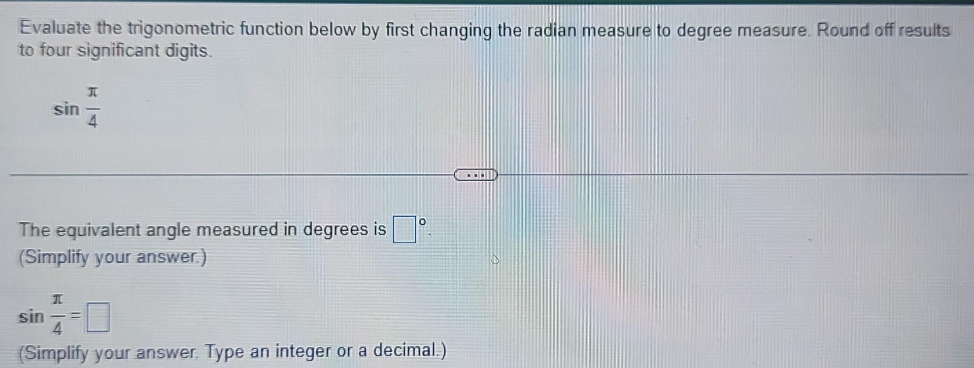Solved Evaluate the trigonometric function below by first | Chegg.com