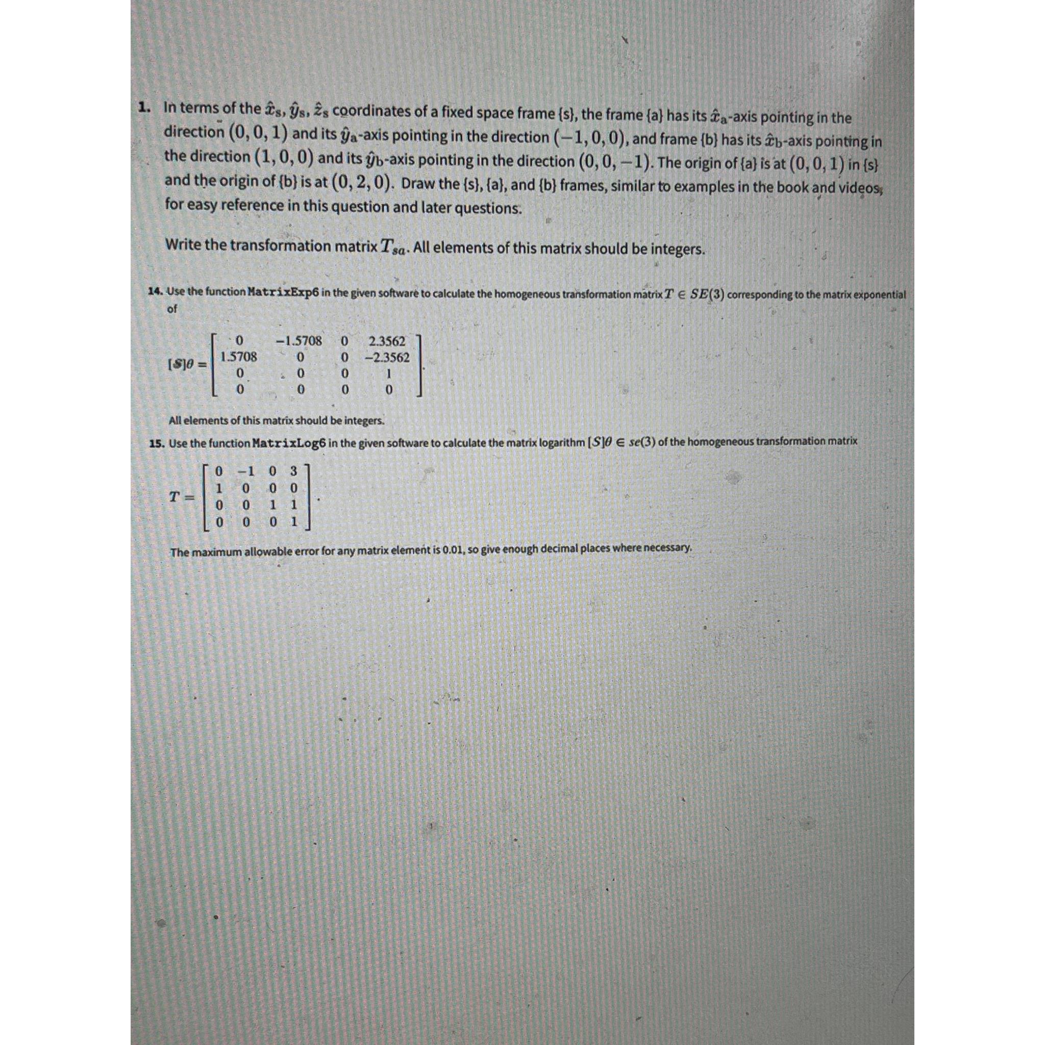 Solved Only final answers , ﻿in form of a amtrix and include | Chegg.com