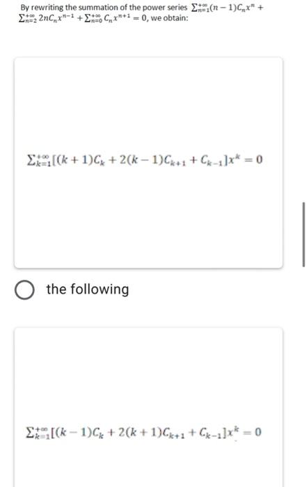 Solved By rewriting the summation of the power series Et | Chegg.com