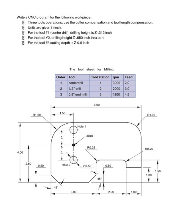 Solved Write a CNC program for the following workpiece. (1) | Chegg.com