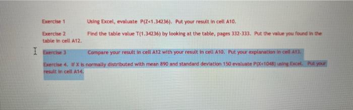 Solved Exercise 1 Using Excel, evaluate P(Z