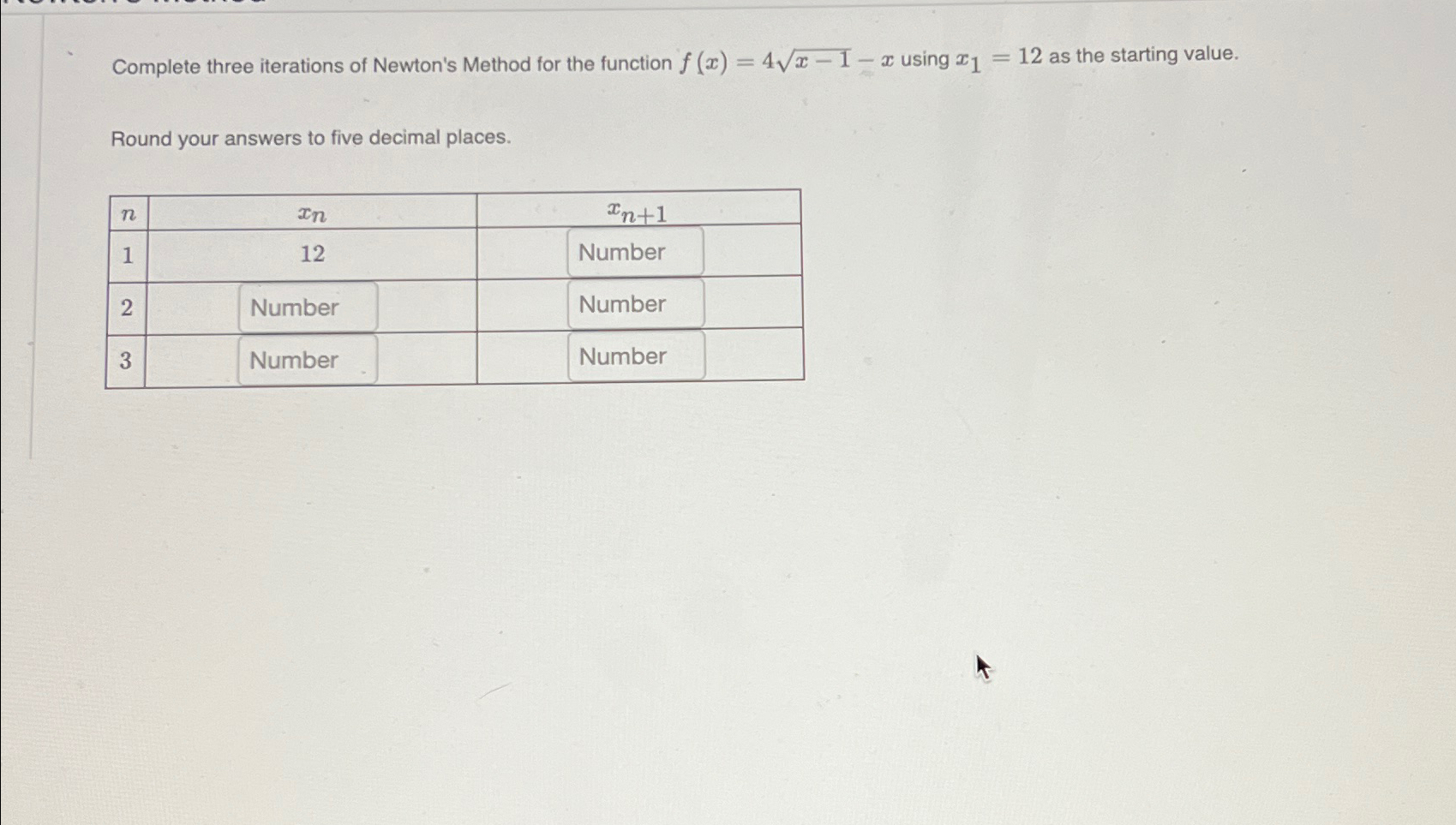 Solved Complete three iterations of Newton's Method for the | Chegg.com