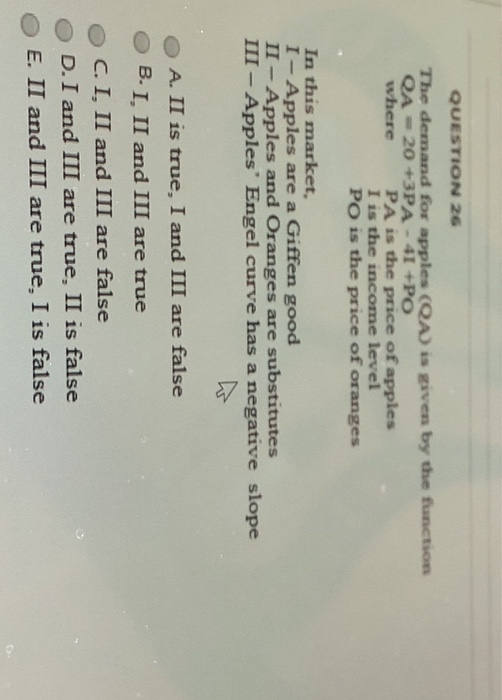 Solved QUESTION 26 The demand for apples (QA) is given by | Chegg.com