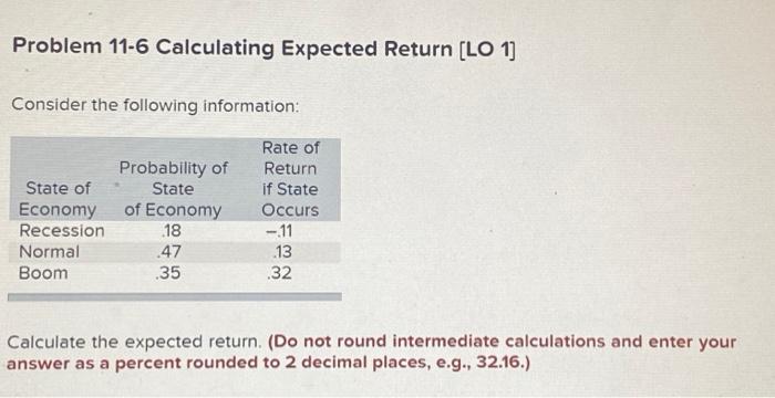 Solved Problem 11-6 Calculating Expected Return [LO 1] | Chegg.com