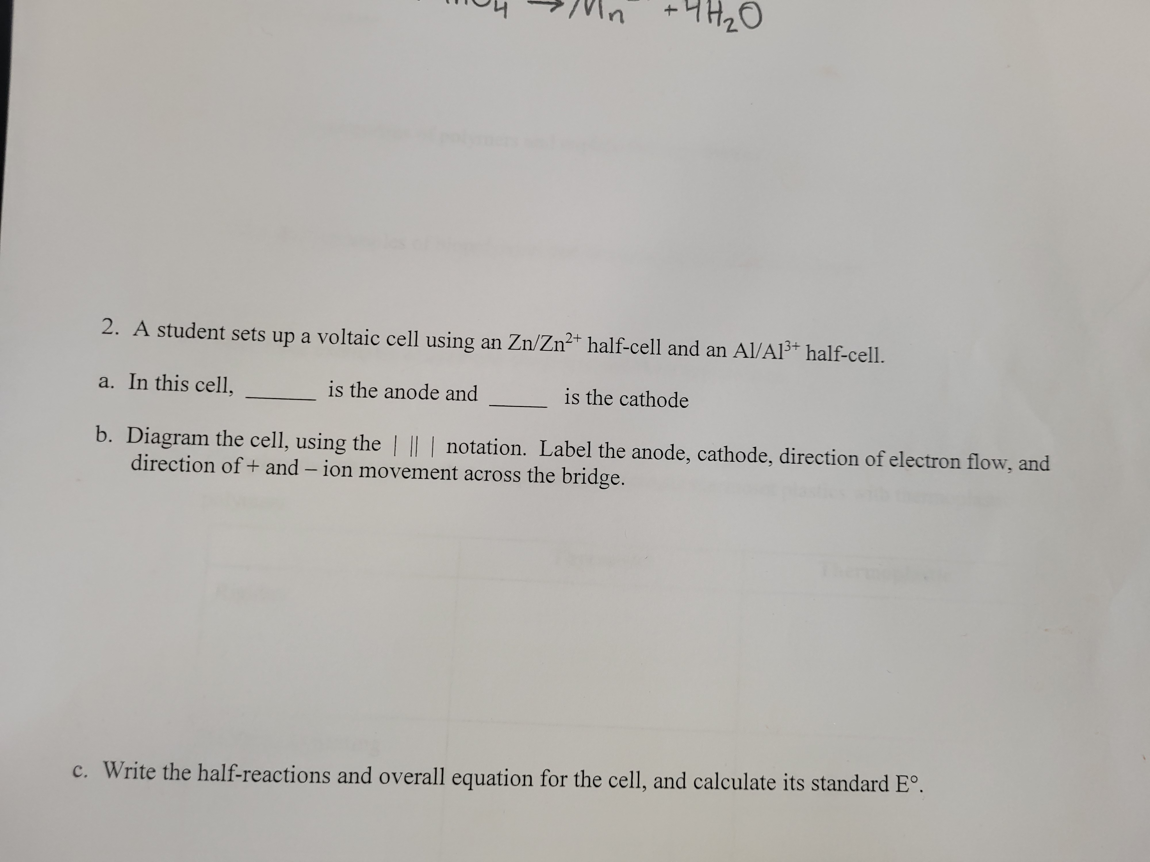 Solved 2. ﻿A student sets up a voltaic cell using an | Chegg.com
