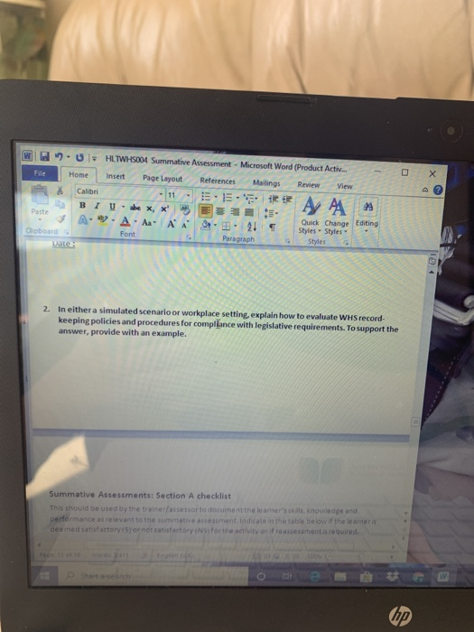 = HLTWHS004 Summative Assessment - Microsoft Word | Chegg.com
