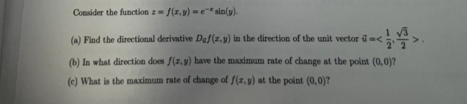 Solved Consider the function z=f(x,y)=e-xsin(y).(a) ﻿Find | Chegg.com