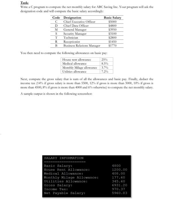 Solved $4800 с D M S R B Taski Write a C program to compute | Chegg.com