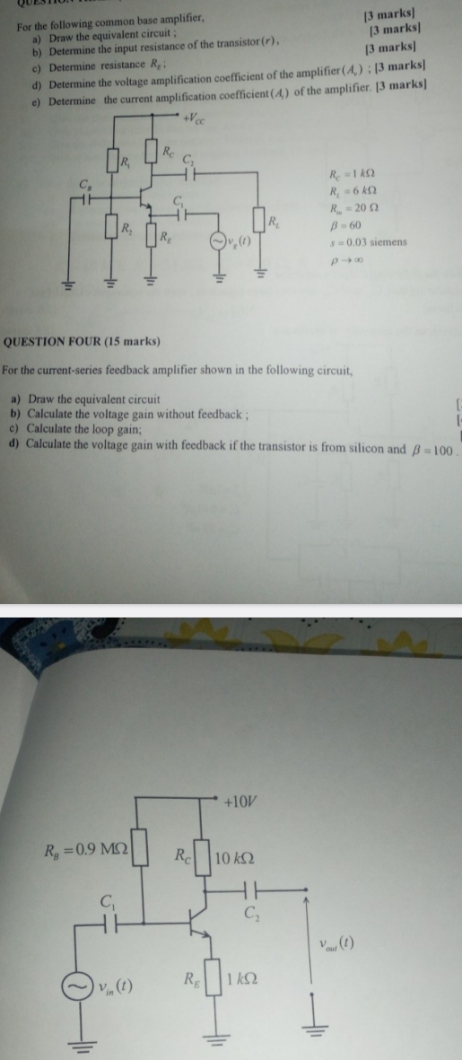 dFor the following common base amplifier,a) ﻿Draw the | Chegg.com