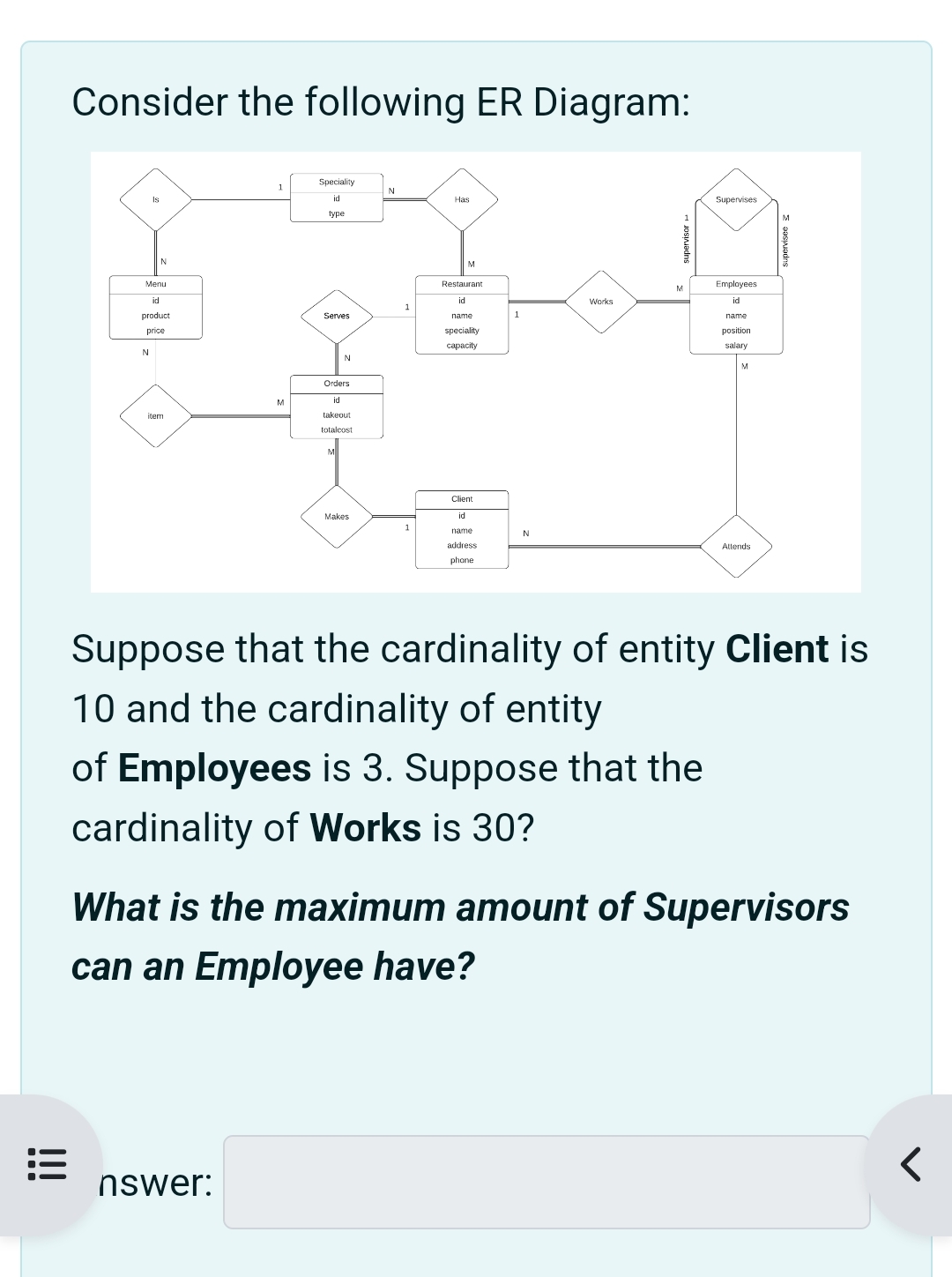 Solved Consider the following ER Diagram:Suppose that the | Chegg.com