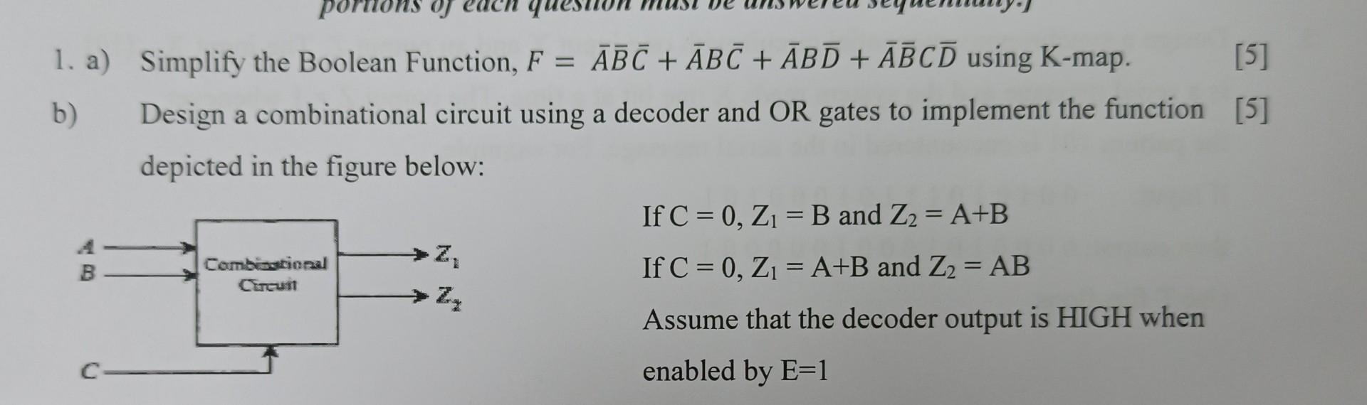 Solved 1. a) Simplify the Boolean Function, | Chegg.com