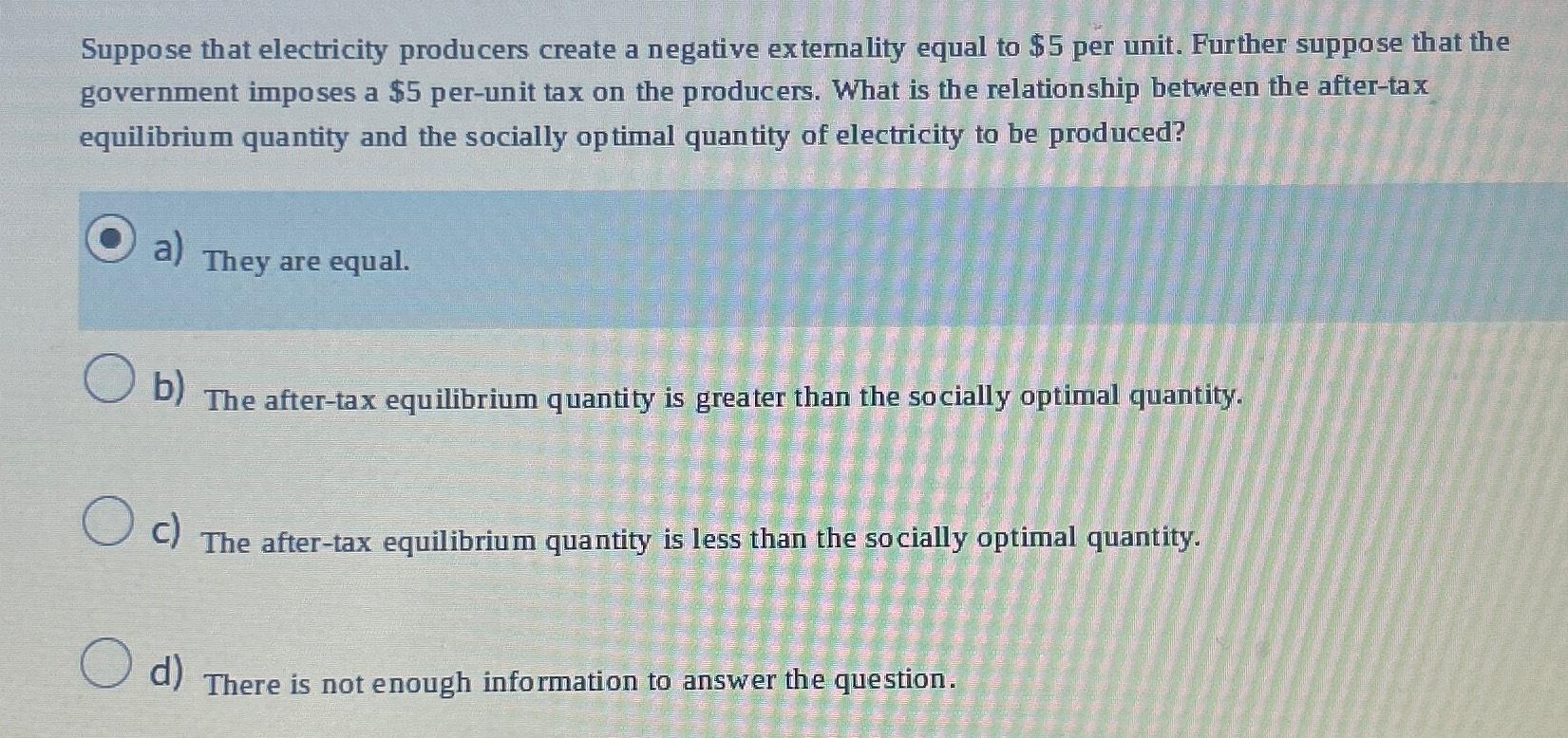 Solved Suppose that electricity producers create a negative | Chegg.com