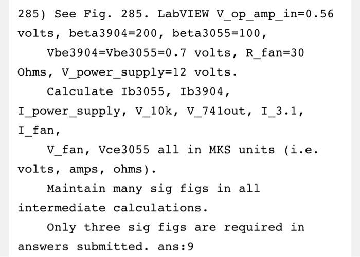 Solved 285) See Fig. 285. LabVIEW V_op_amp_in=0.56 volts, | Chegg.com