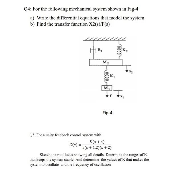 Solved Q4: For the following mechanical system shown in | Chegg.com