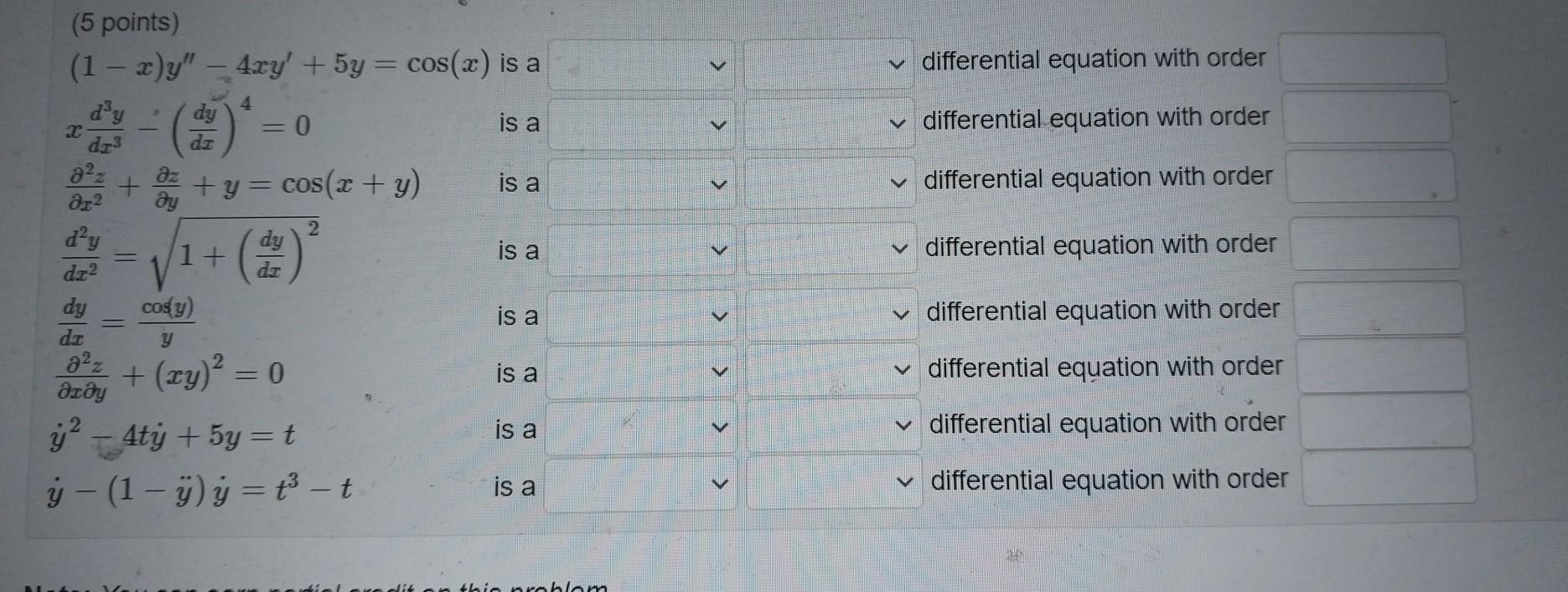 Solved (5 points) Determine whether each first-order | Chegg.com