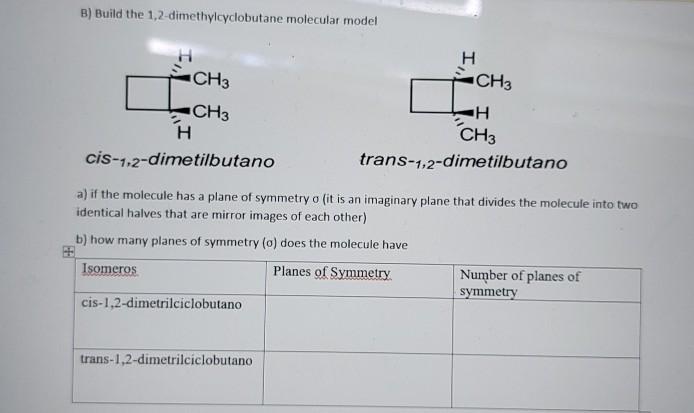 Solved B) Build the 1,2-dimethylcyclobutane molecular model | Chegg.com