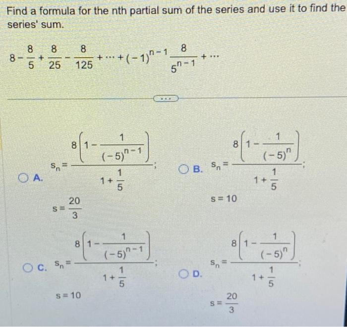Solved Find a formula for the nth partial sum of the series | Chegg.com