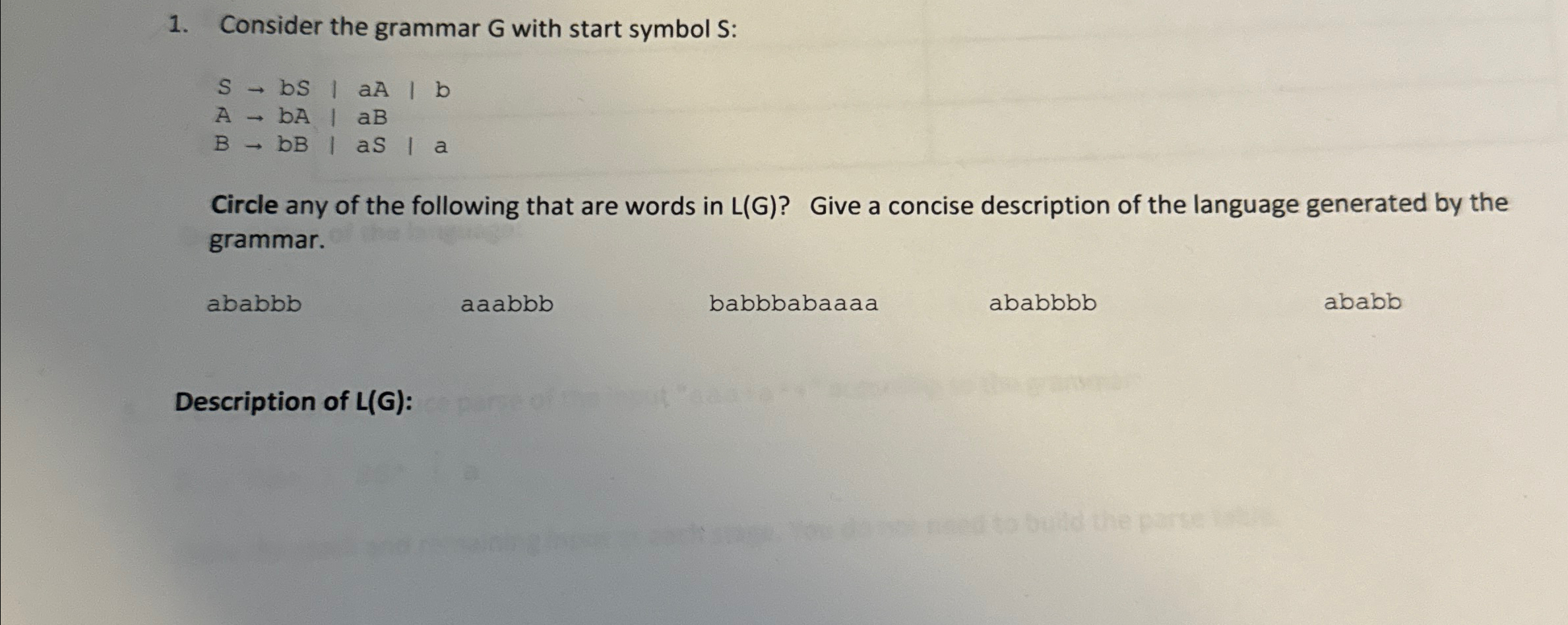 Solved Consider the grammar G ﻿with start symbol S | Chegg.com