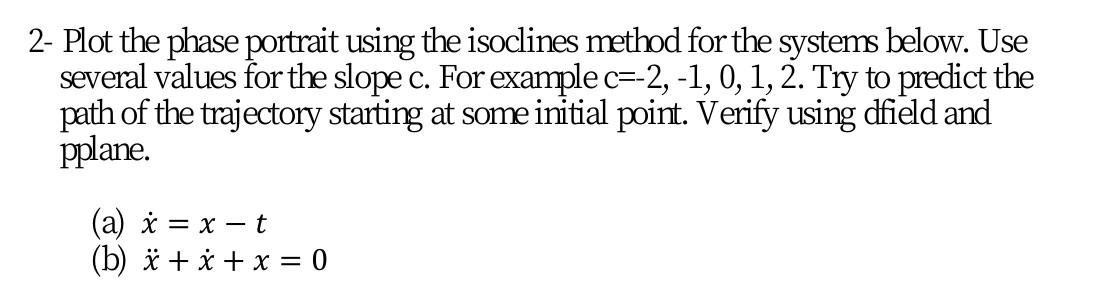 Solved 2- Plot the phase portrait using the isoclines method | Chegg.com