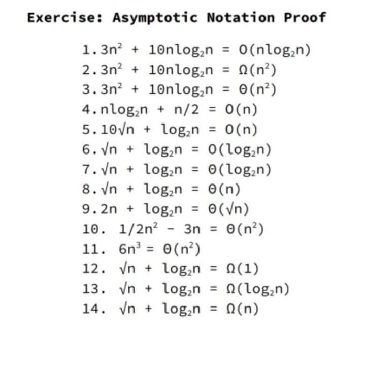 Solved Exercise: Asymptotic Notation Proof 1.3n2 + 10n login | Chegg.com
