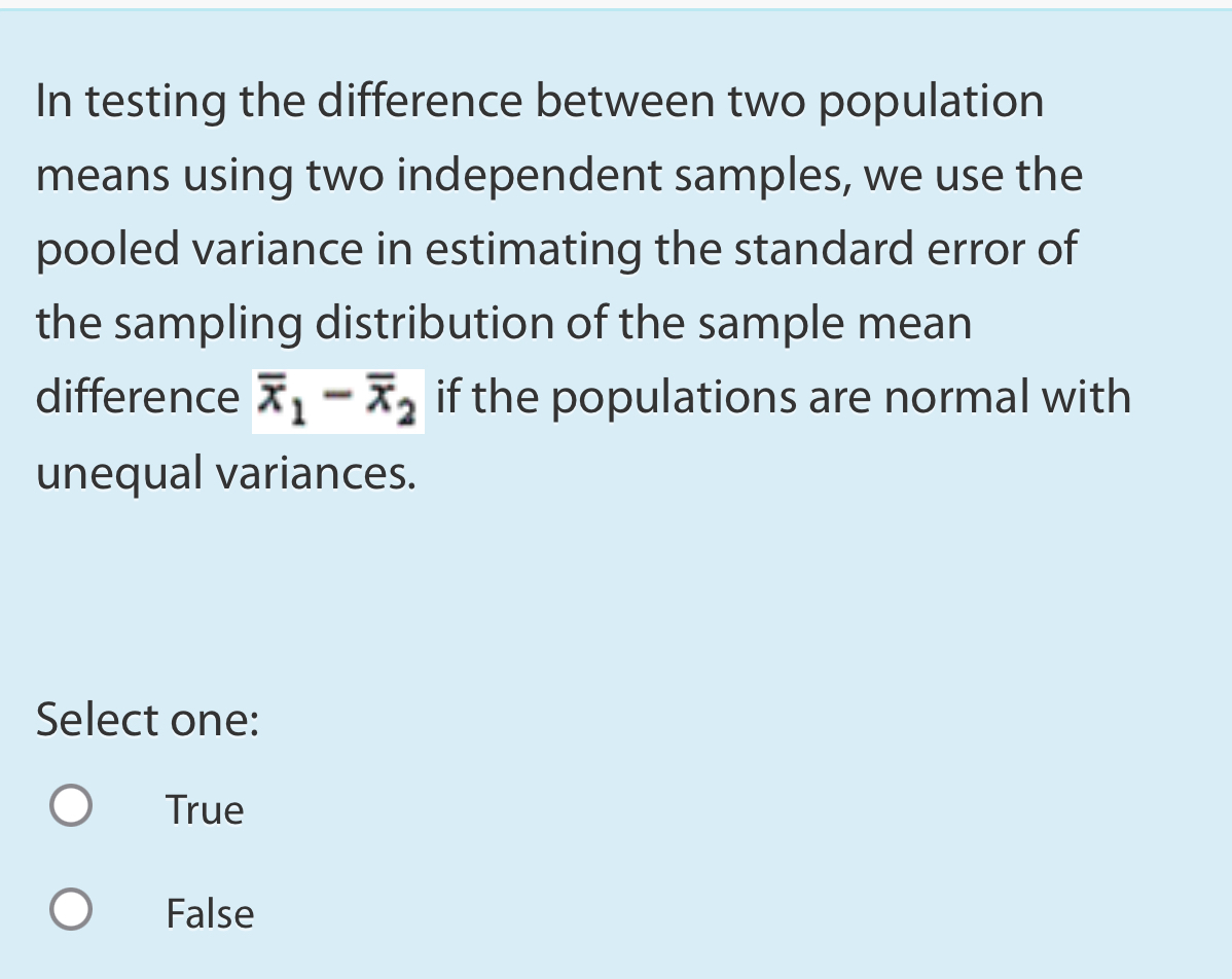 Solved In testing the difference between two population | Chegg.com