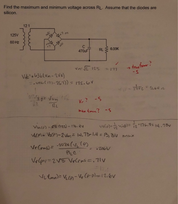 Solved Find the maximum and minimum voltage across RL. | Chegg.com
