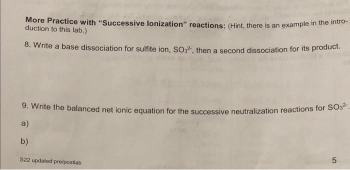 Solved More Practice with "Successive lonization" reactions: | Chegg.com
