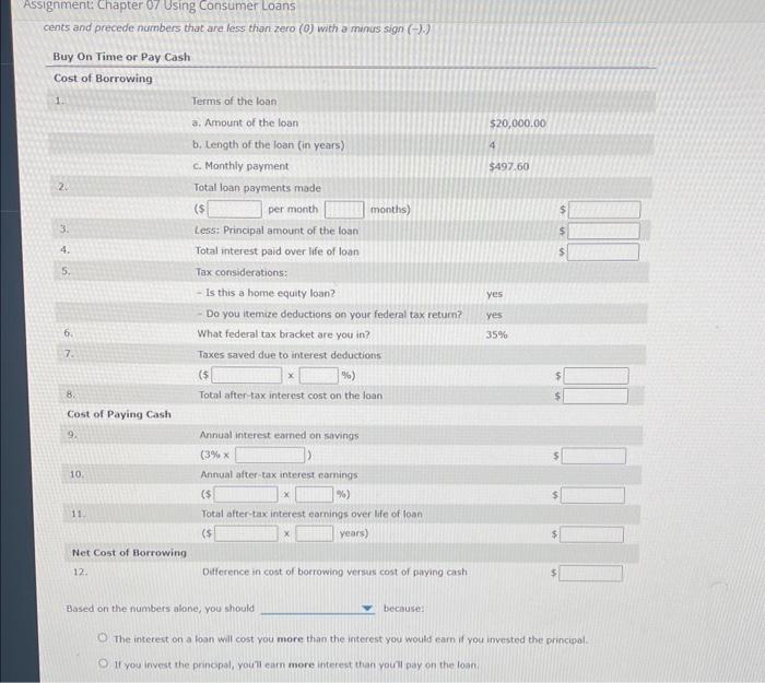 Solved cents and precede numbers that are less than zero (0) | Chegg.com