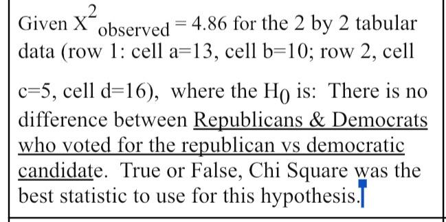 Solved Given X observed = 4.86 for the 2 by 2 tabular data | Chegg.com