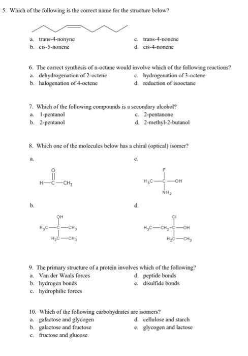 Solved Which of the following is the correct name for the | Chegg.com