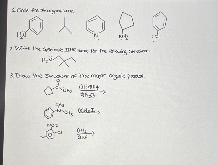 Solved 1. Circle the strongest base.2.Write the systematic | Chegg.com