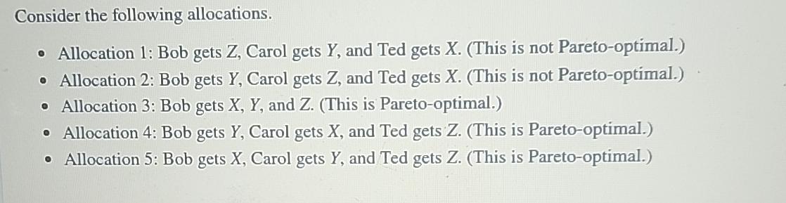 Solved Consider the following allocations.Allocation 1: Bob | Chegg.com