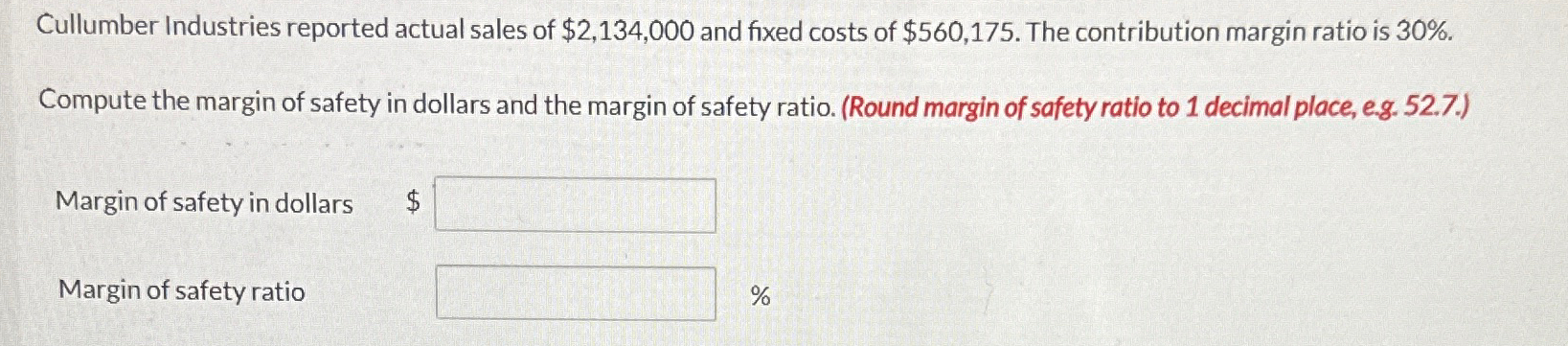 Solved Cullumber Industries reported actual sales of | Chegg.com