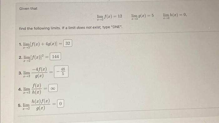 Solved Given that limx→2f(x)=12limx→2g(x)=5limx→2h(x)=0, | Chegg.com