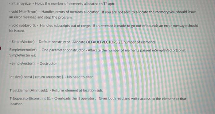 Solved Given the simplevector.h definition below, modify the | Chegg.com