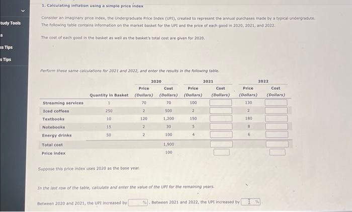 Solved 1. Calculating infration using a simple price index | Chegg.com