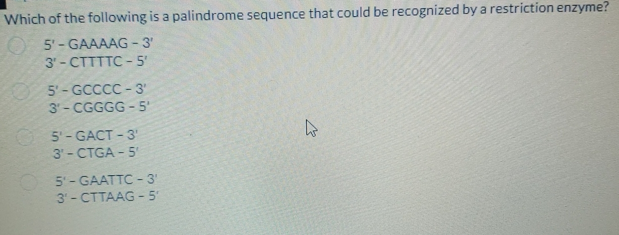 Solved Which Of The Following Is A Palindrome Sequence That 2047