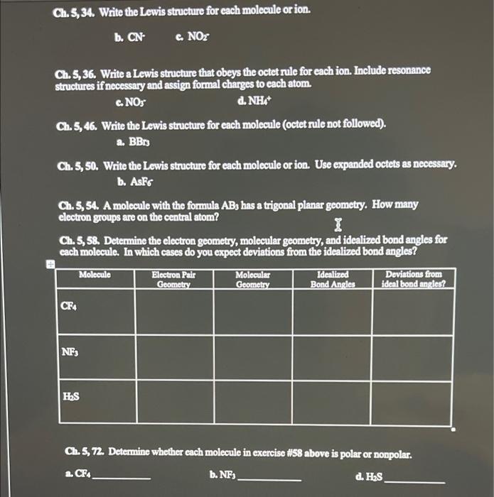 Solved Ch. 5, 34. Write the Lewis structure for each | Chegg.com