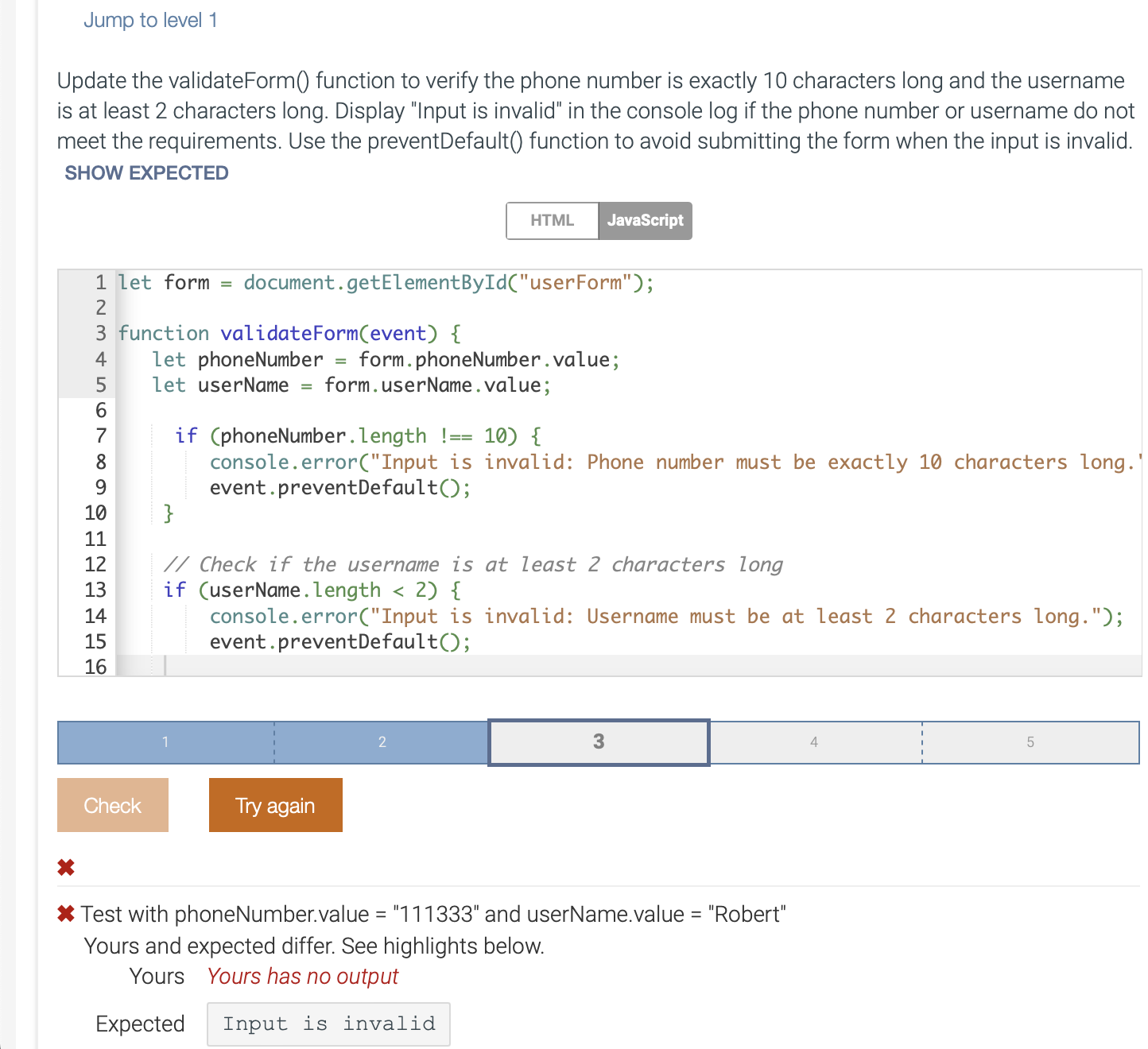 Solved Jump to level 1Update the validateForm() ﻿function to | Chegg.com