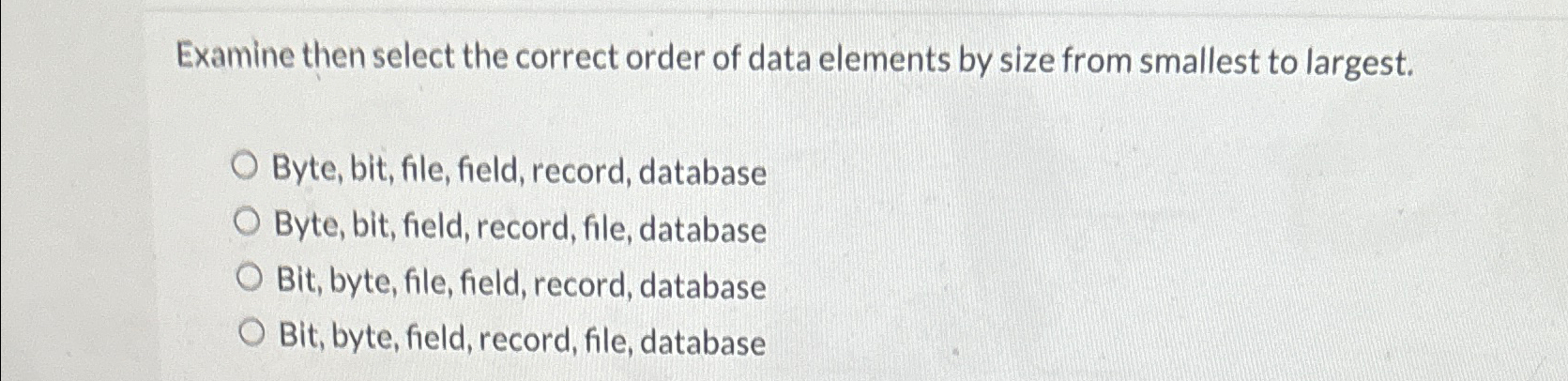 Solved Examine Then Select The Correct Order Of Data