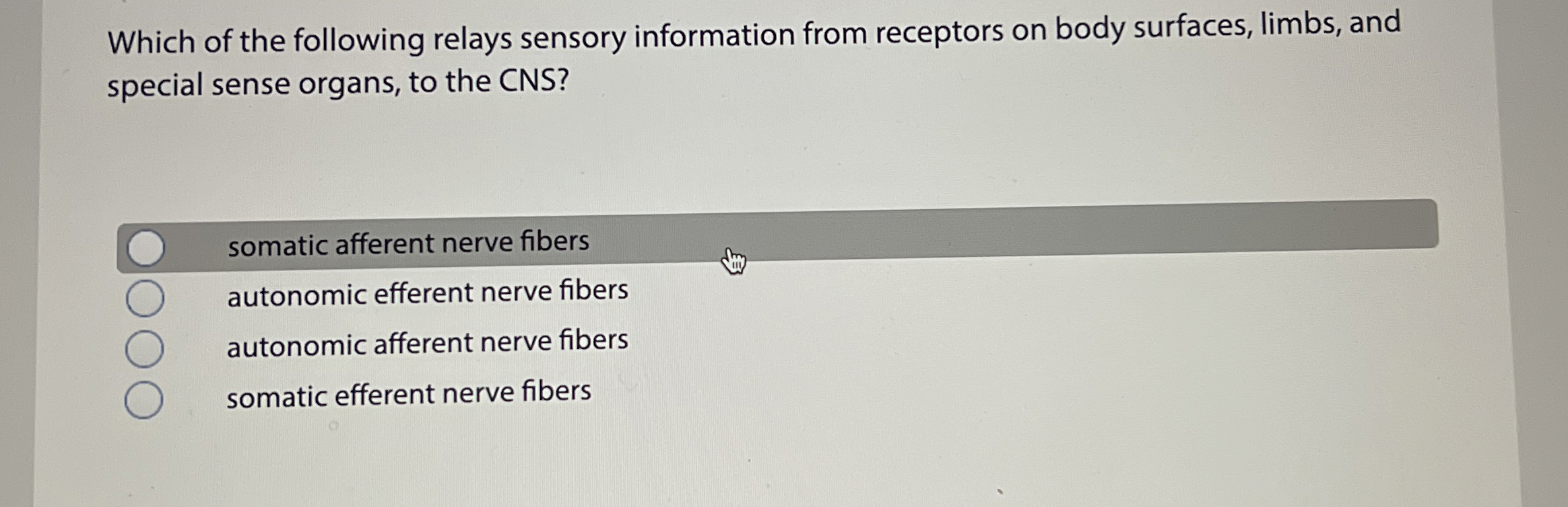 Which of the following relays sensory information | Chegg.com