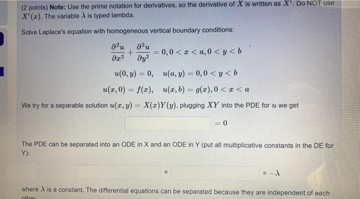 Solved (2 points) Note: Use the prime notation for | Chegg.com