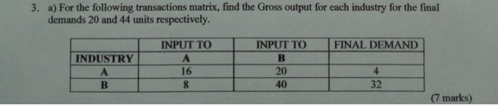 Solved a) For the following transactions matrix, find the | Chegg.com